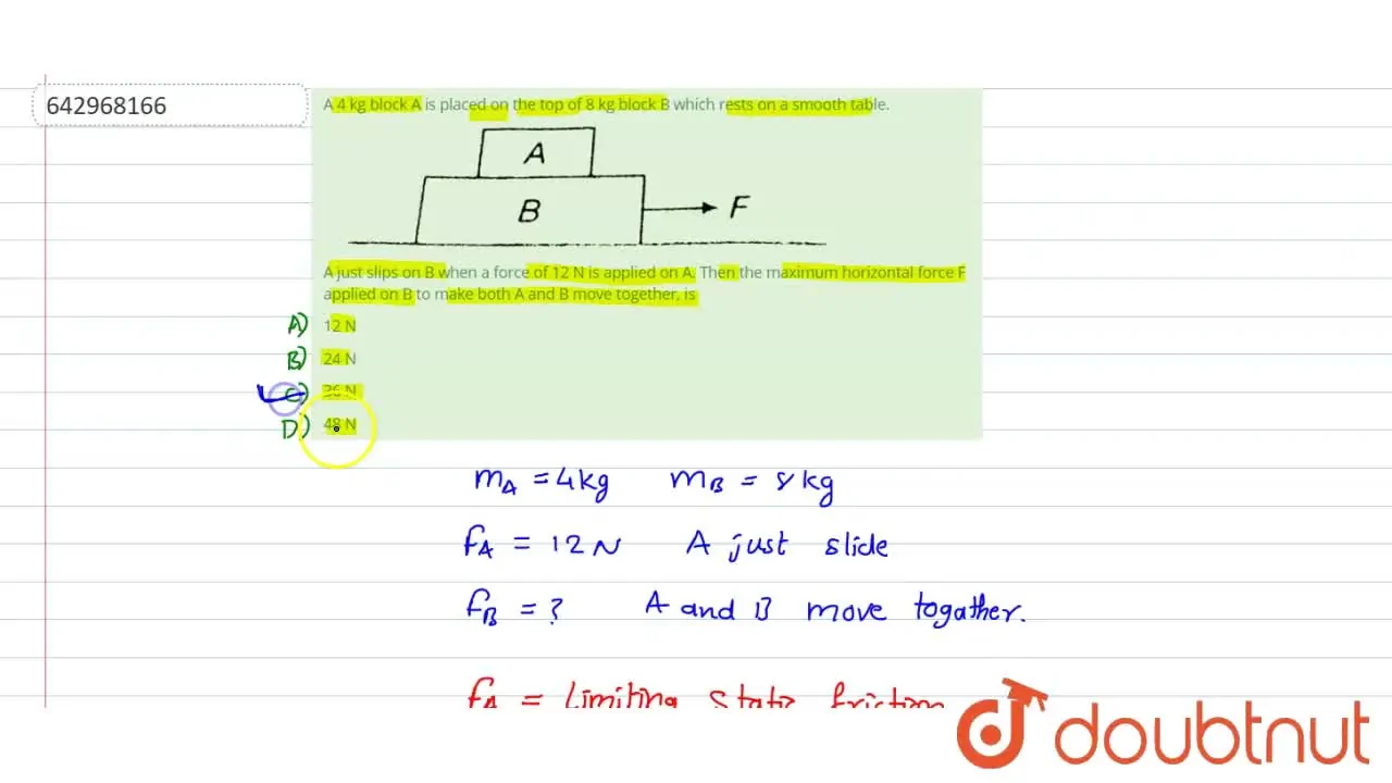 [Marathi] A 4 kg block A is placed on the top of 8 kg block B which re