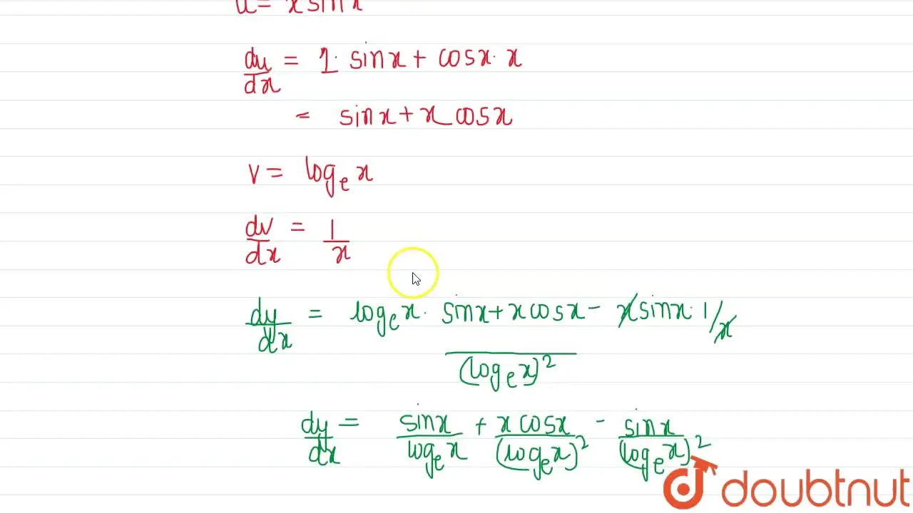 if y=(xsinx)/(log(e)x), then find (dy)/(dx)