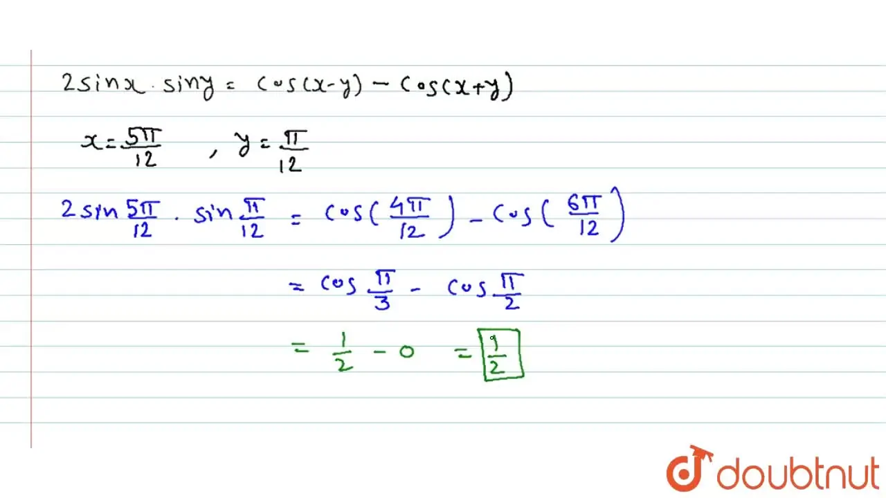 [Gujrati] 2sin((5pi)/12) sin(pi/12)=.........
