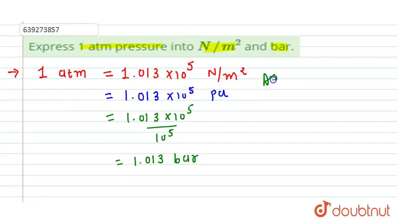 Gujrati Express 1 Atm Pressure Into N m 2 And Bar 
