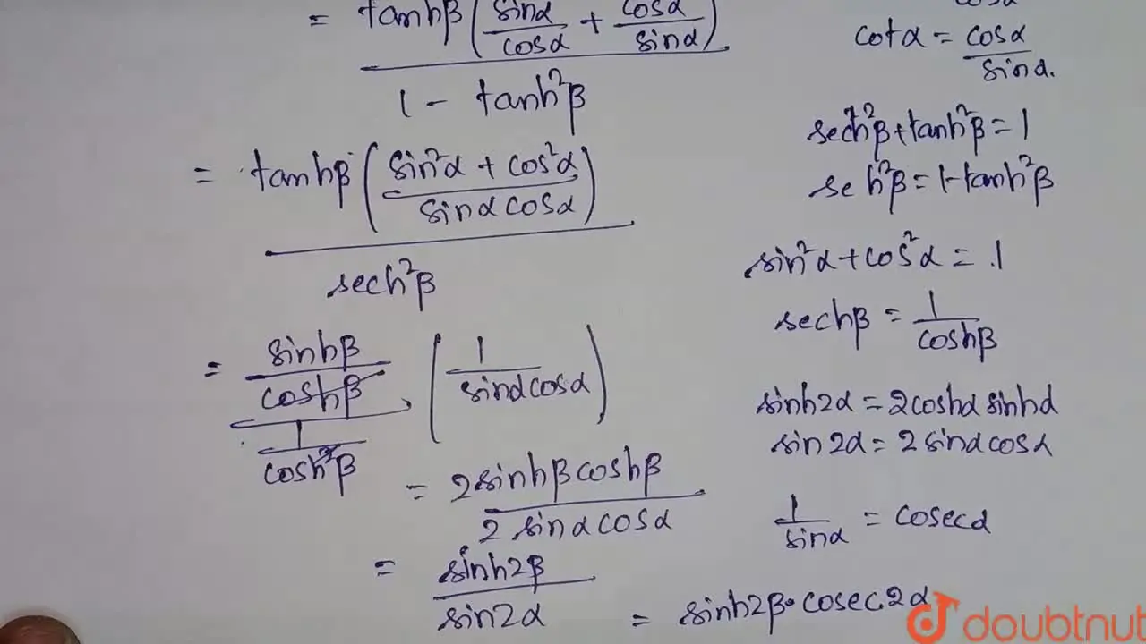 [Telugu] If tan A = tan alpha tanh beta, tan B = cot alpha tanh beta,
