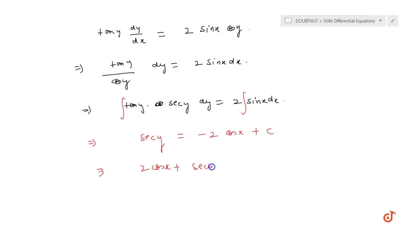 Solve the following differential equation: tany(dy)/(dx)=sin(x+y)+sin(