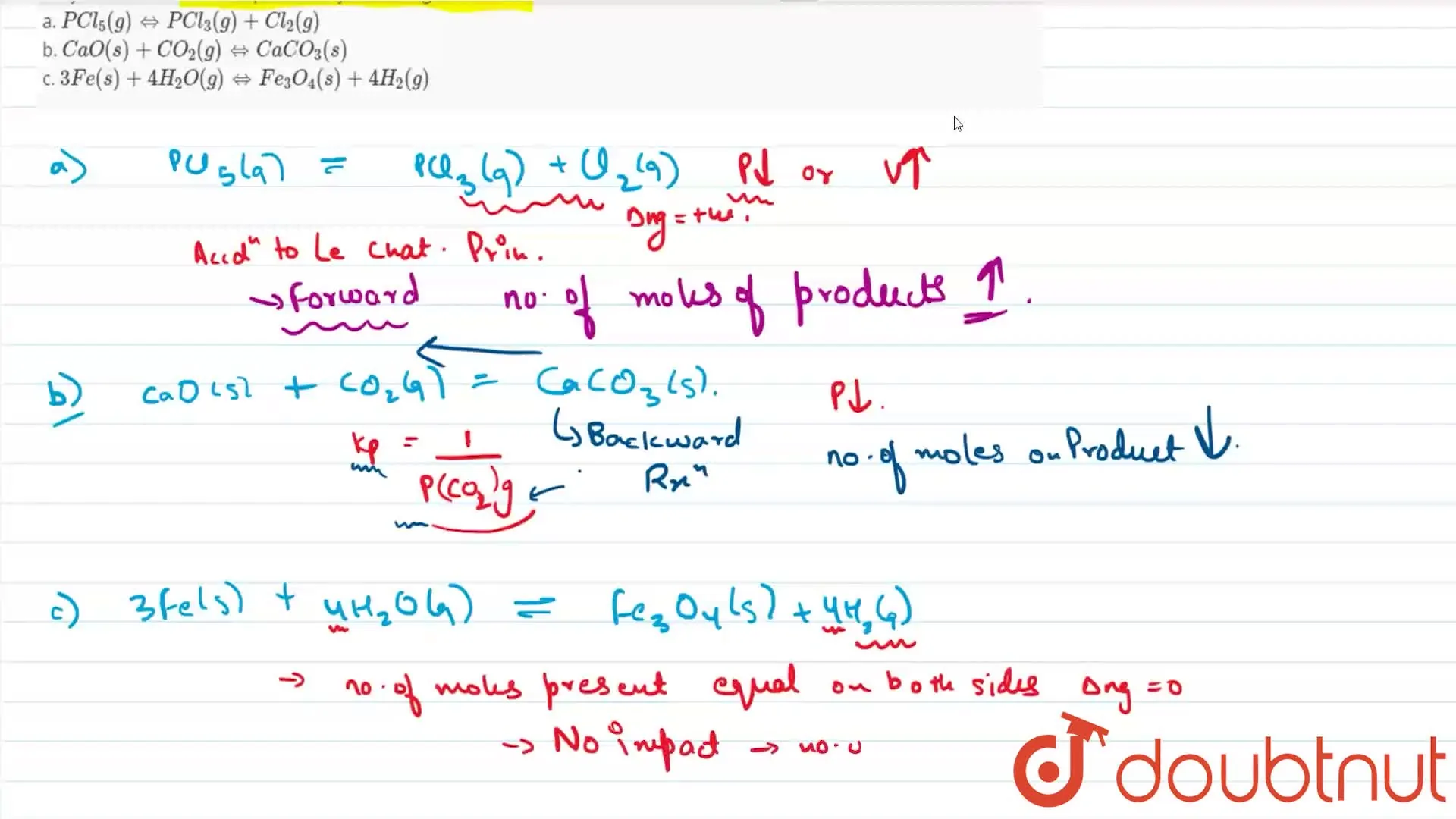 Does the number of moles of reaction products increase, decrease or re