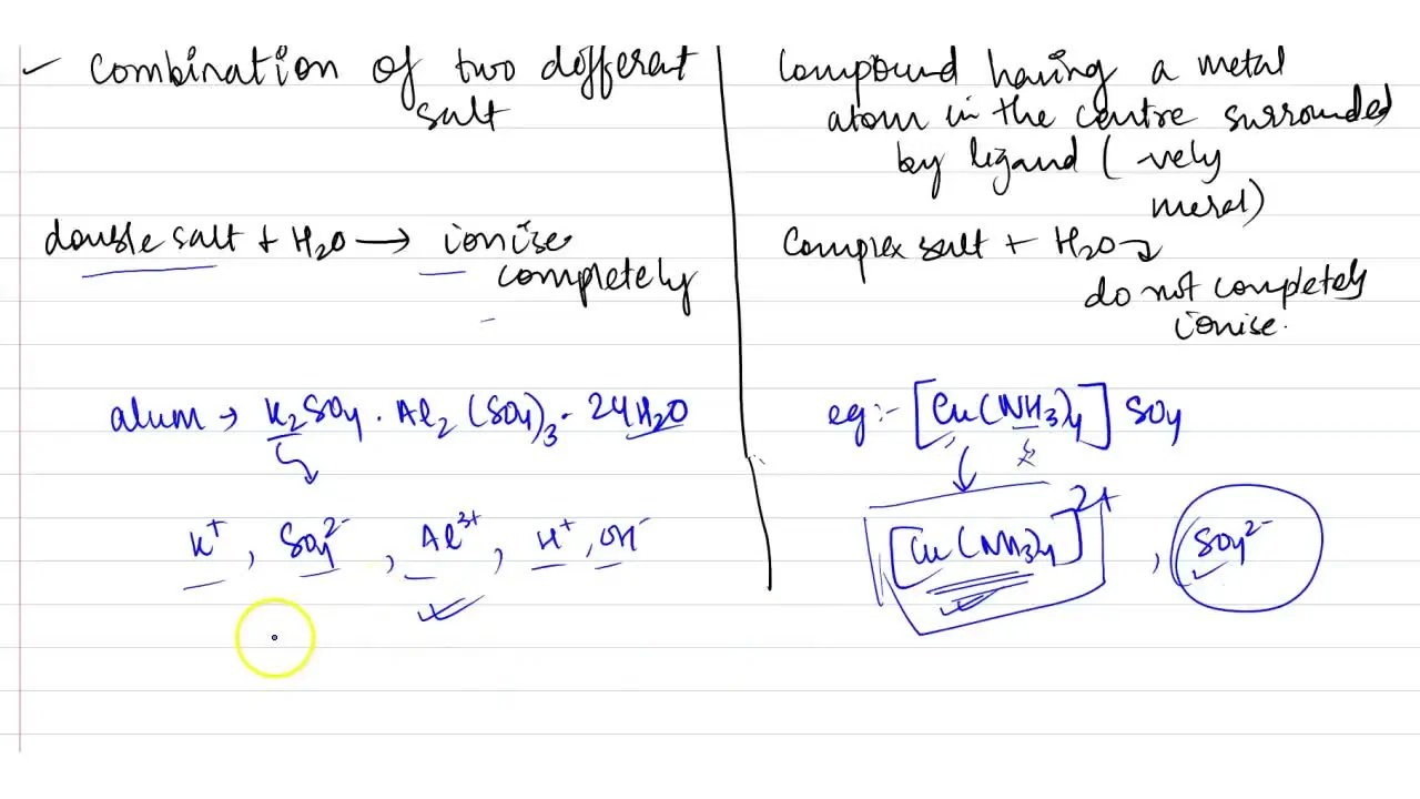 [Odia] Difference between double salt and complex salt.