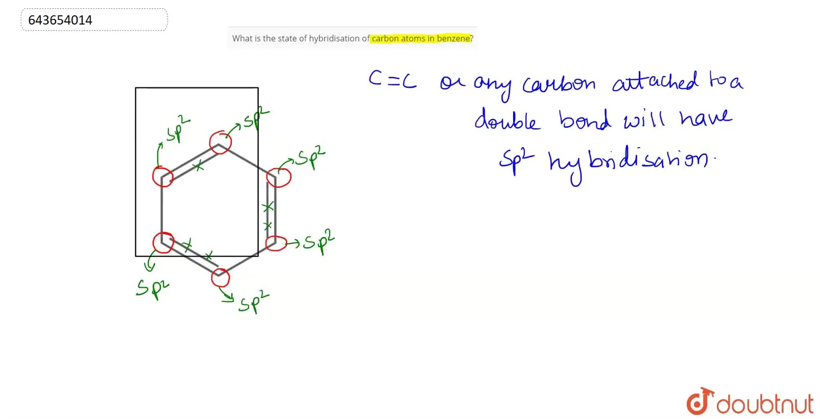 What is the state of hybridisation of carbon atoms in benzene?