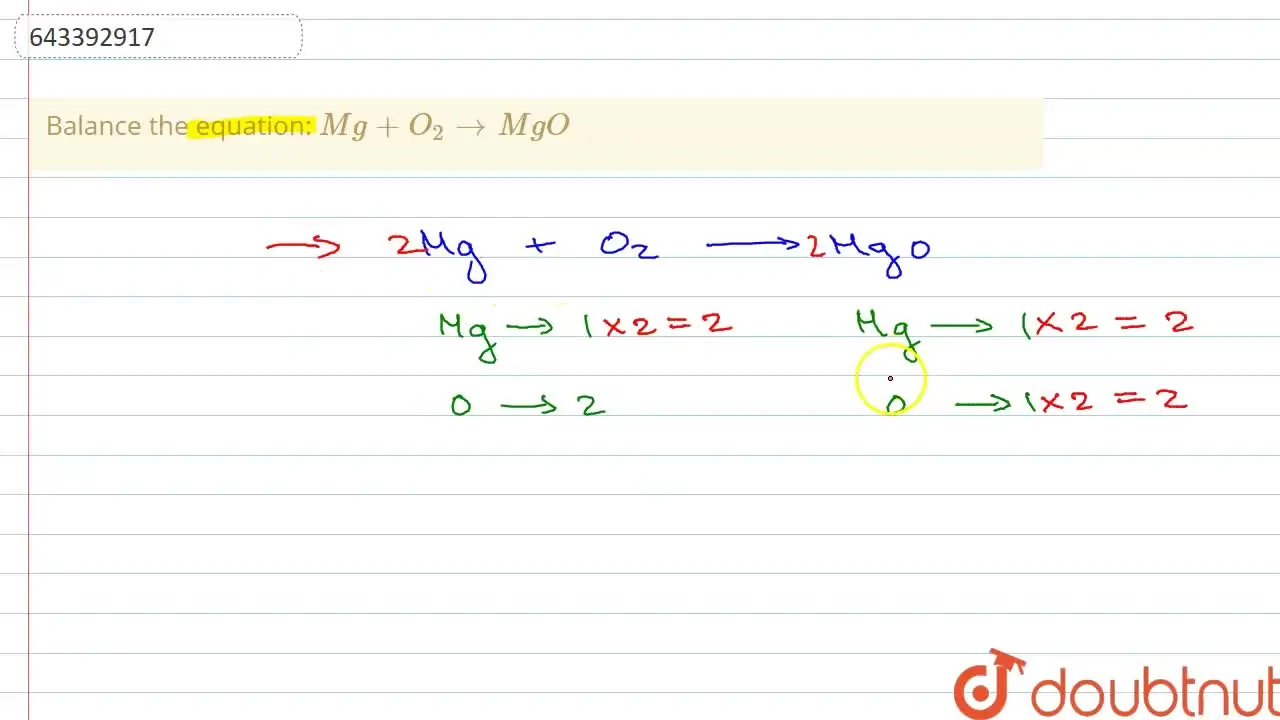 Balance the equation: Mg+O2 to MgO
