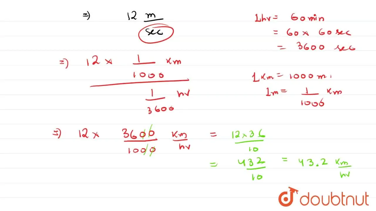 Change A Speed Of 12 M sec Into Km hr Change A Speed Of 12 M sec Into Km hr