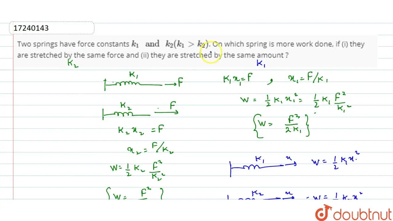 Two springs have force constants k(1) " and " k(2) (k(1) gt k(2)). On