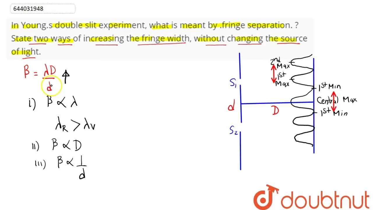 In Young.s double slit experiment, what is meant by .fringe separation