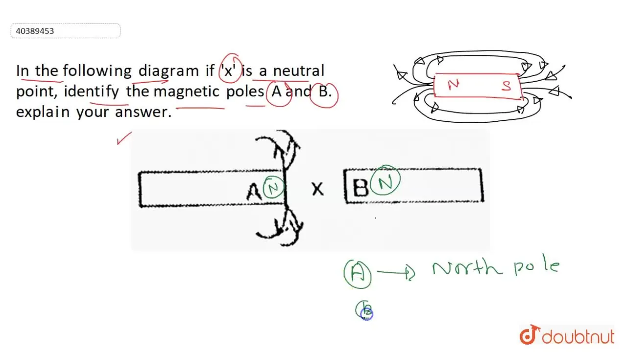 In the following diagram if 'x' is a neutral point, identify the magne