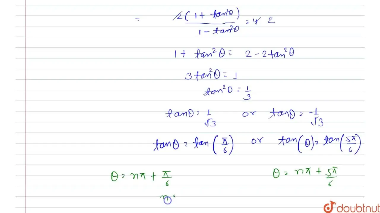 Solve : tan ((pi)/(4)+ theta) + tan ((pi)/(4) - theta) = 4