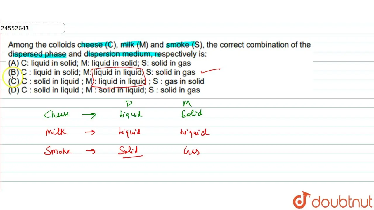 C: solid in liquid, M: liquid in liquid , S: gas in solid