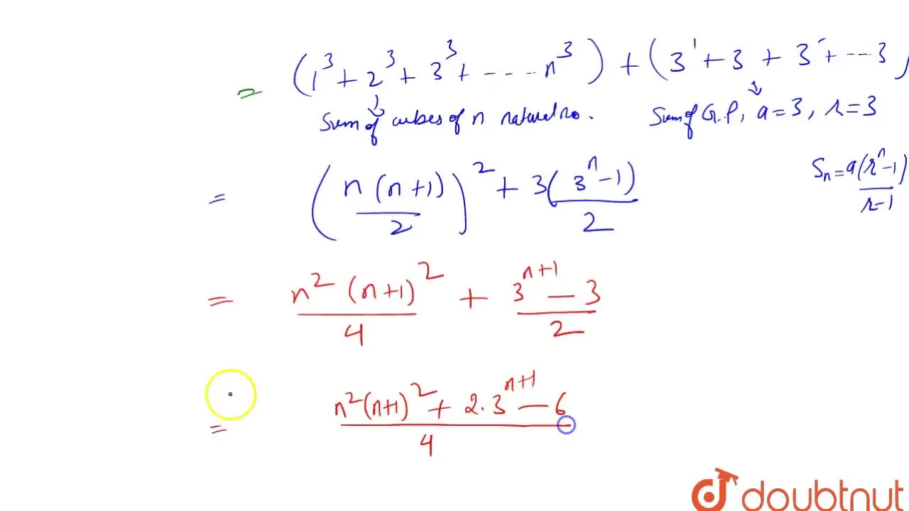 T(k) = K ^(3) + 3 ^(k) , then find sum(k =1) ^( n ) T (k).