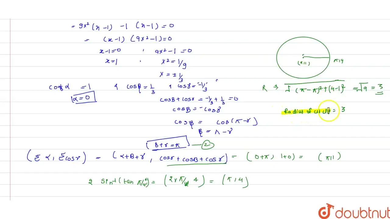 If cos alpha, cos beta and c gamma are the roots of the equation 9x