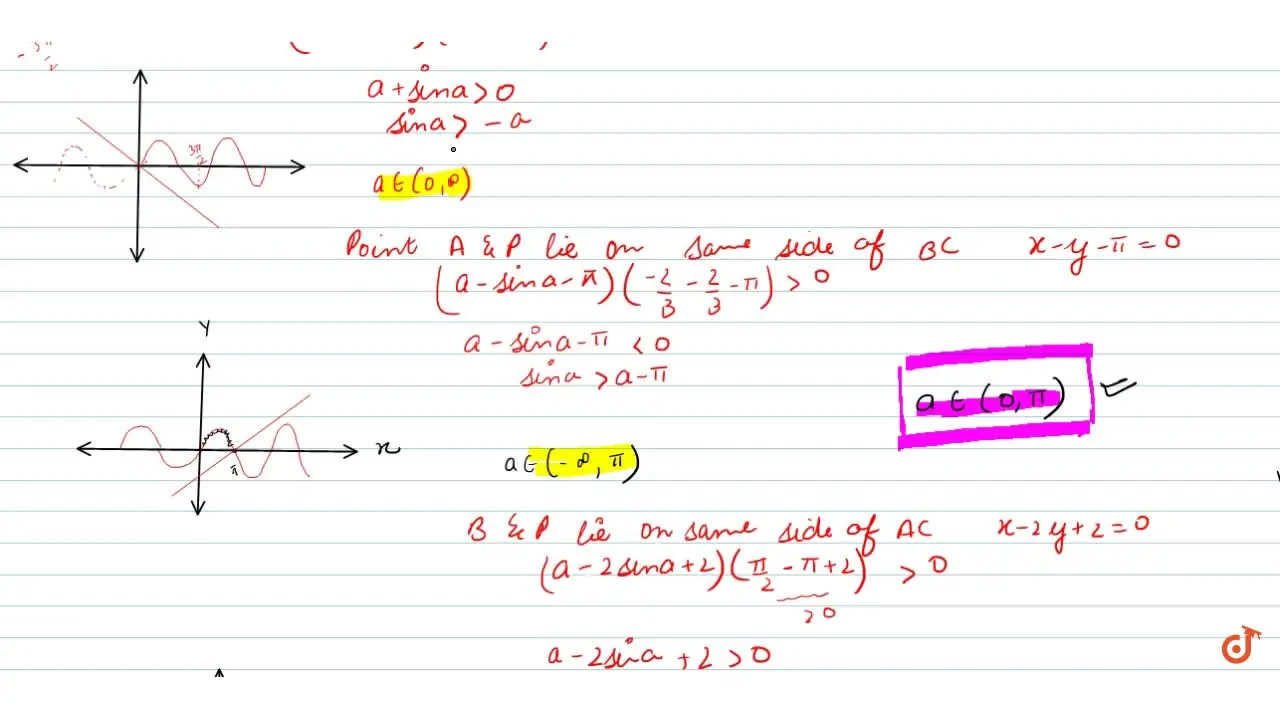 The complete set of real values of 'a' such that the point lies triang