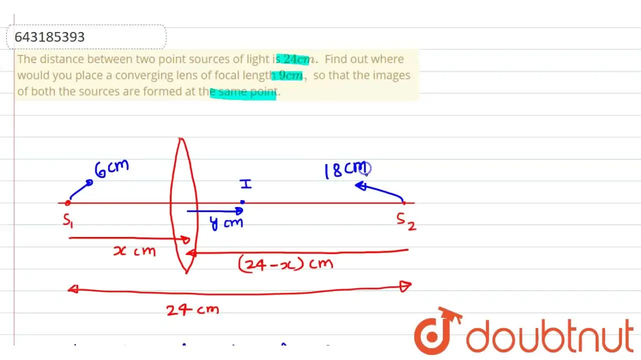 The distance between two point sources of light is 24cm. Find out wher