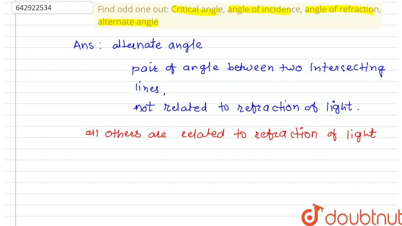 [Marathi] Find odd one out: Critical angle, angle of incidence, angle