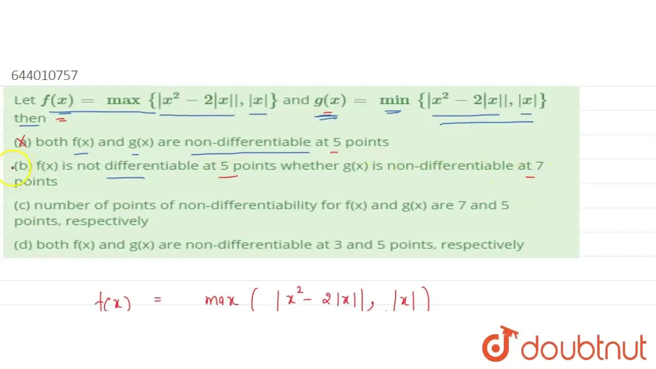 Number of points of non-differentiability for f (x) and g(x) are 7 and