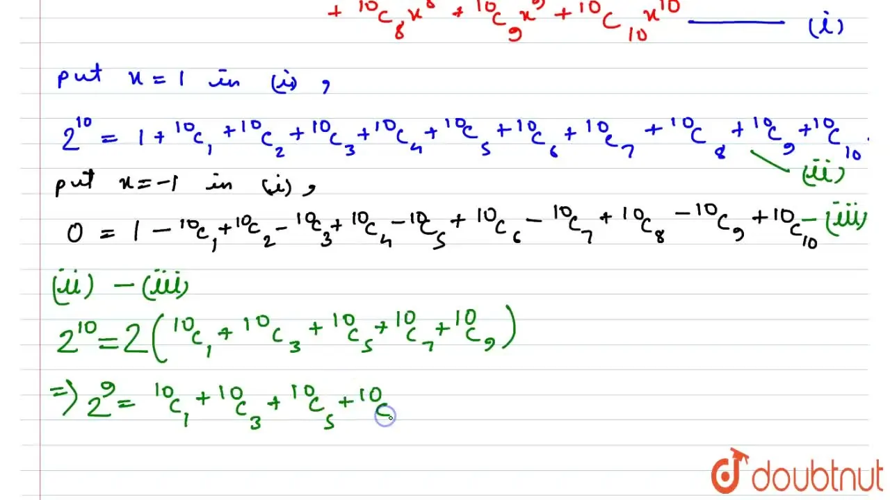 Find the sum +^(10)C1+^(10)C3+^(10)C5+^(10)C7+^(10)C9dot