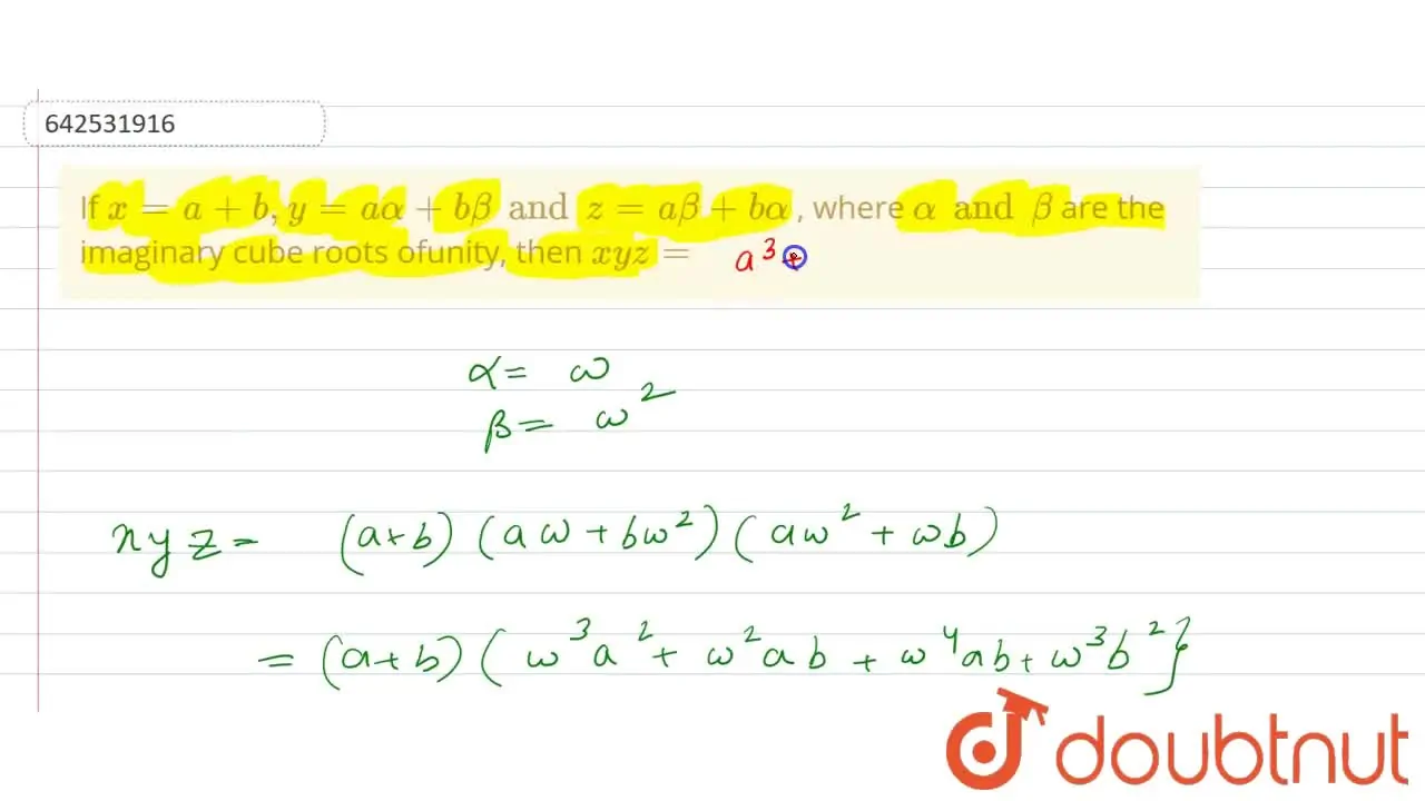 If x=a+b,y=a alpha+b beta and z=abeta+ b alpha , where alpha and beta