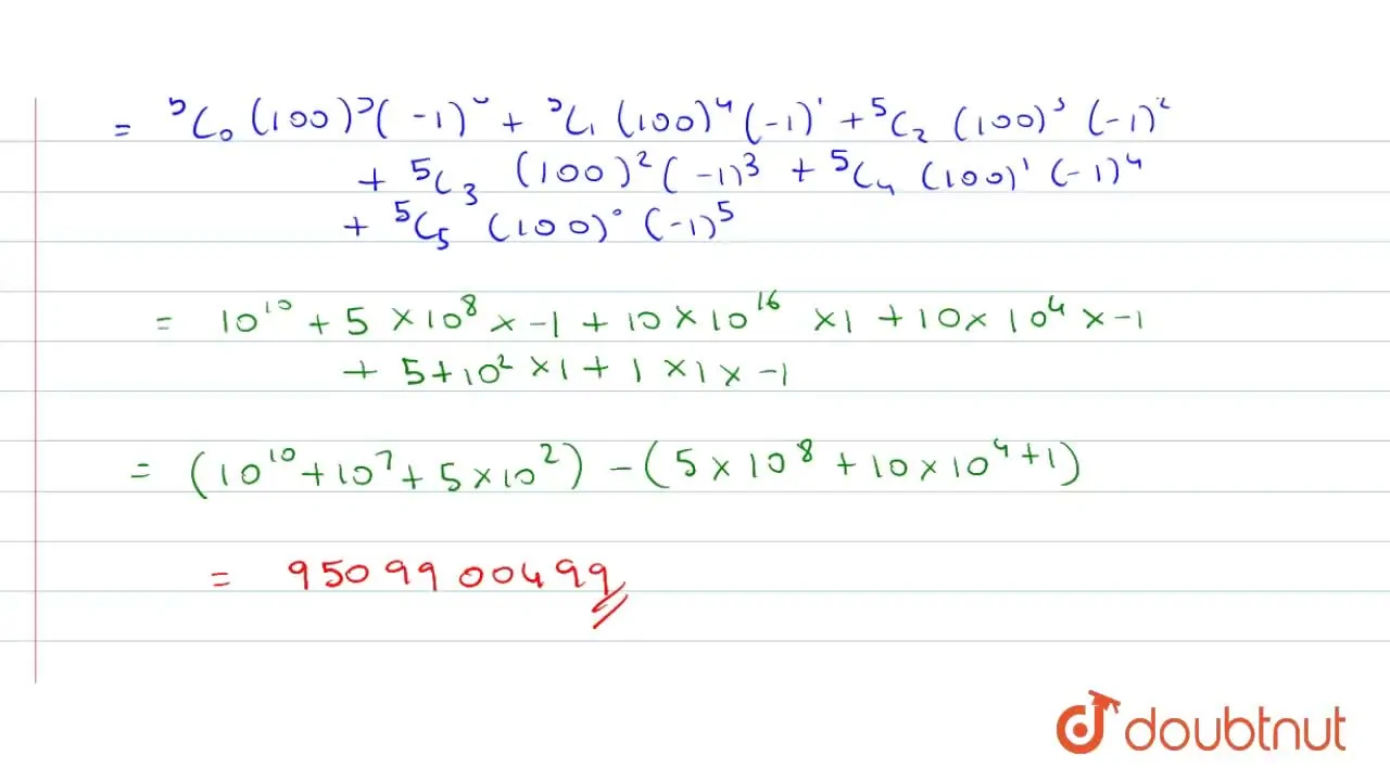 [Gujrati] Using binomial theorem, evaluate (99)^5