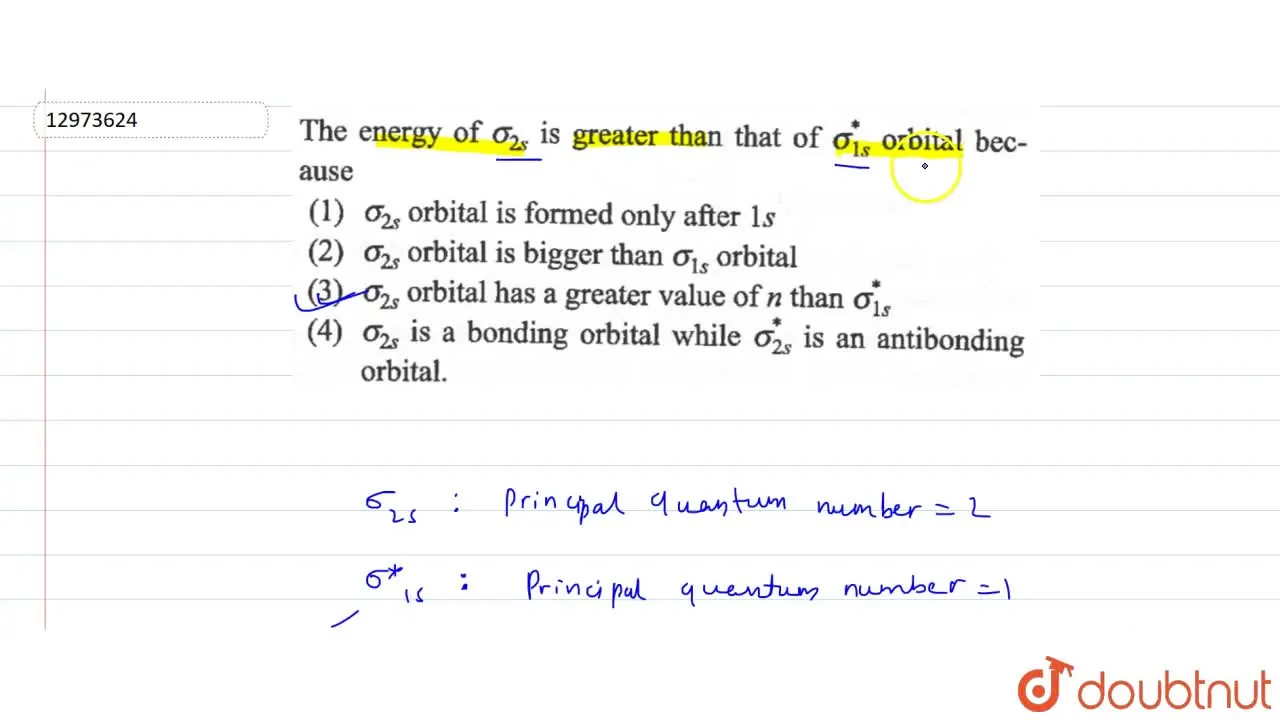sigma 2s orbital has a greater value of n then sigma^(**) 1s orbit