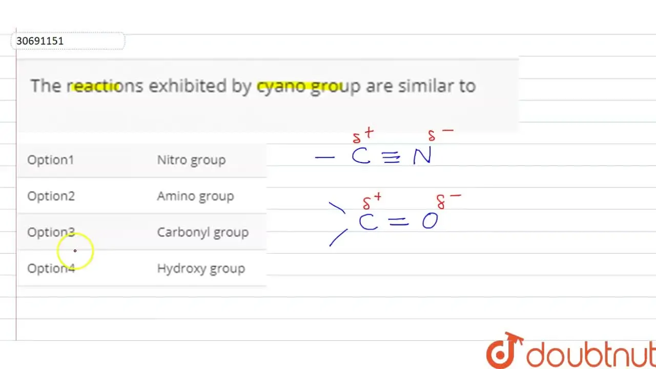 The reactions exhibited by cyano group are similar to