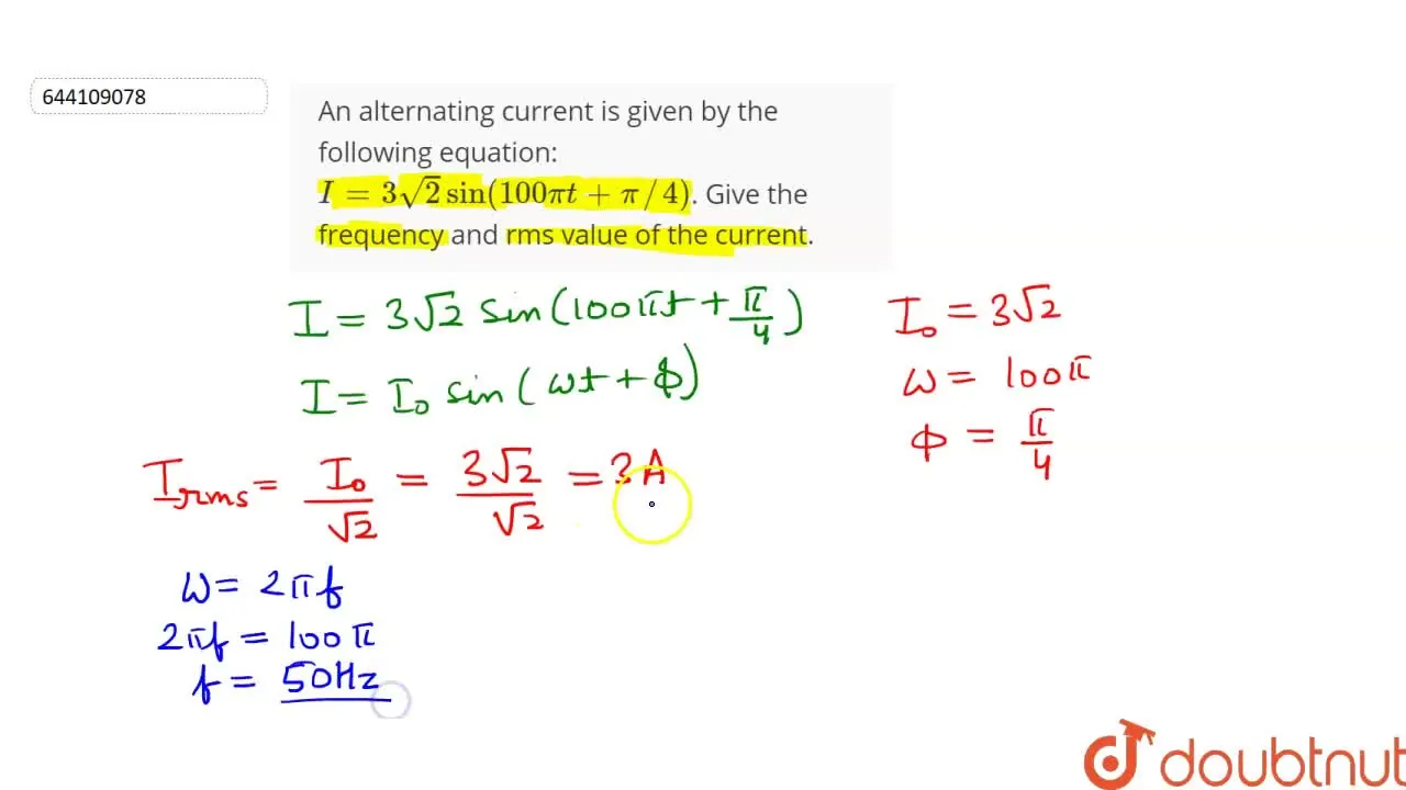 An alternating current is given by the following equation: I=3sqrt(2)s