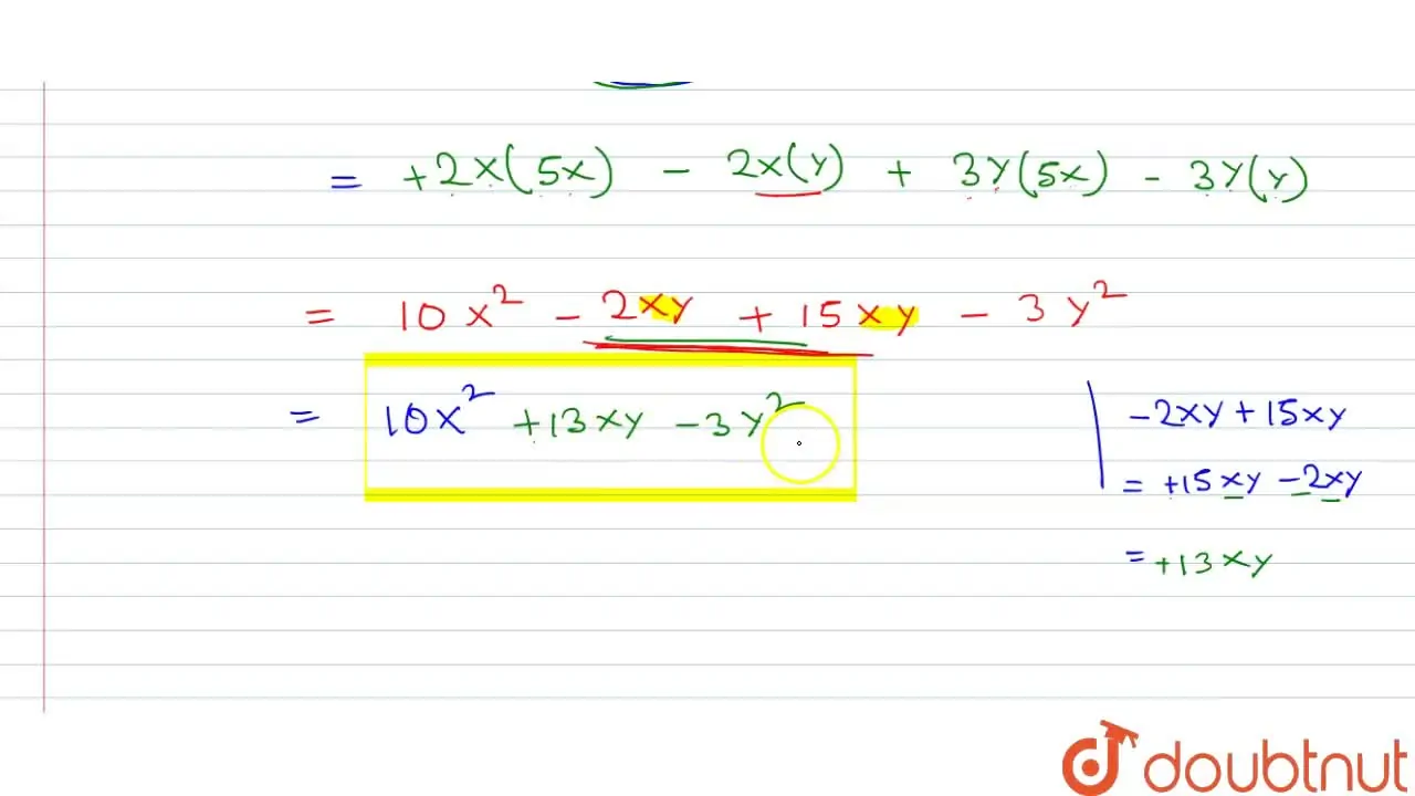 [Bengali] Multiply: (2x+3y) (5x-y)