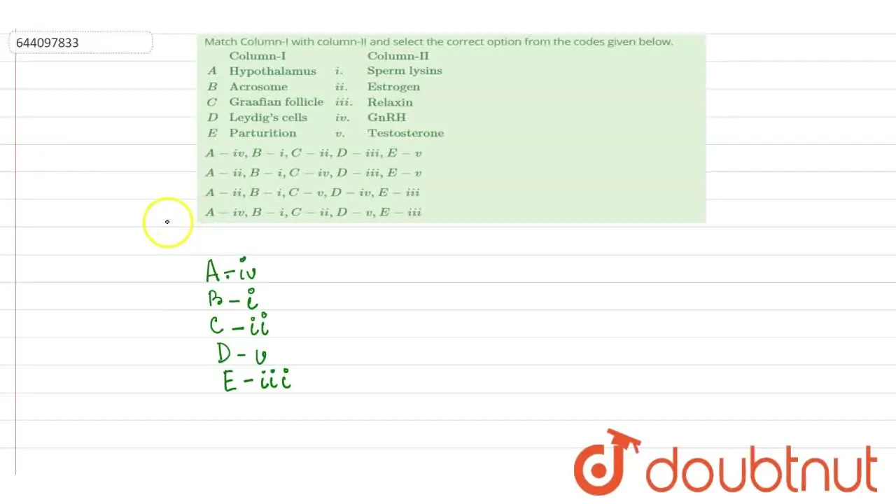 Match Column-I with column-II and select the correct option from the c