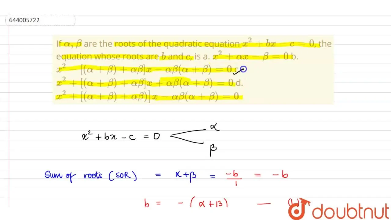 x^(2) + (alpha + beta - alpha beta) x - alpha beta (alpha+beta) = 0