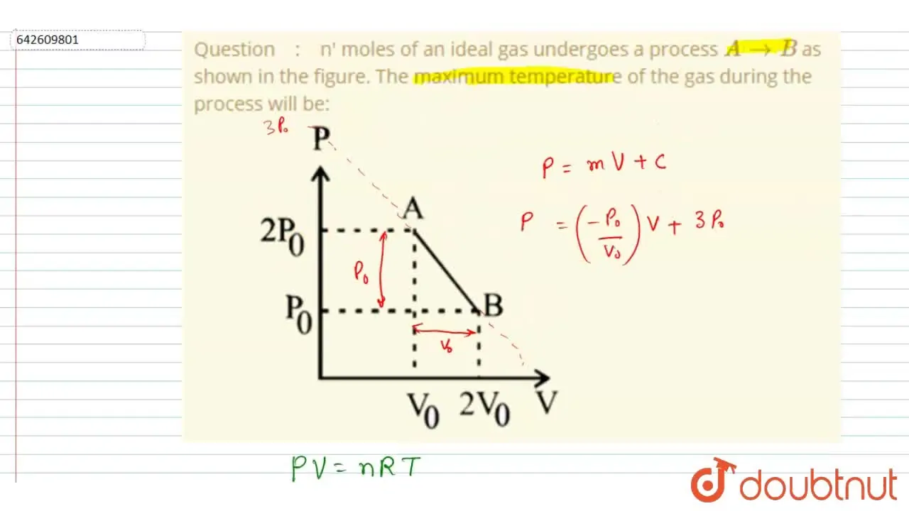 ‘n’ moles of an ideal gas undergoes a process A to B as shown in the f