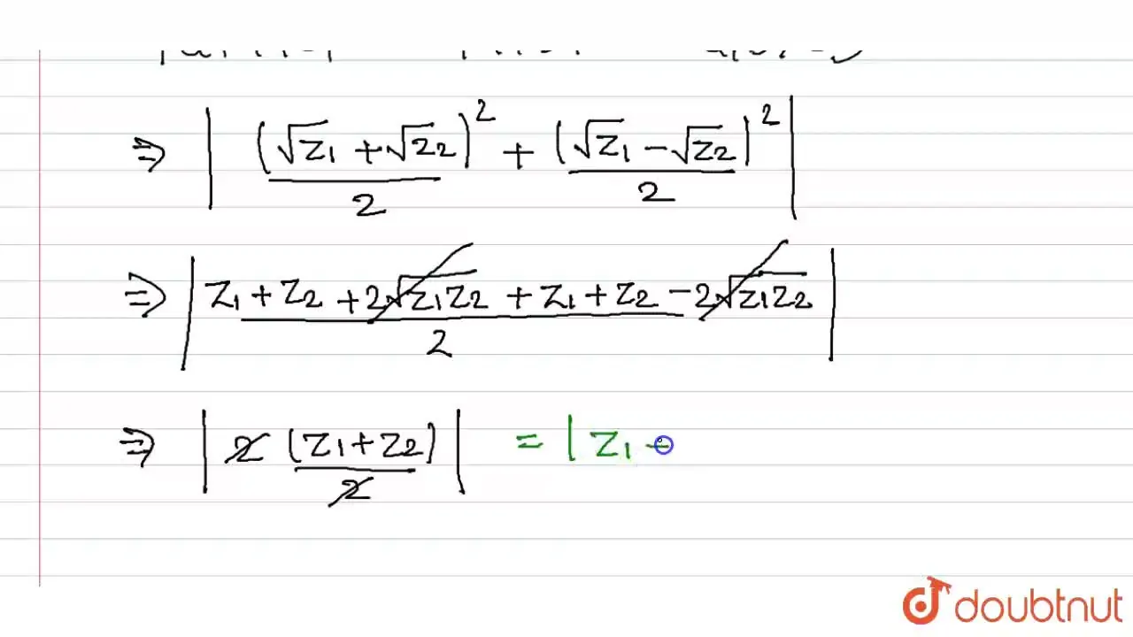 Prove that |z(1)|+|z(2)|=|(1)/(2)(z(1)+z(2))+sqrt(z1z2)|+|(1)/(2)(z(1)