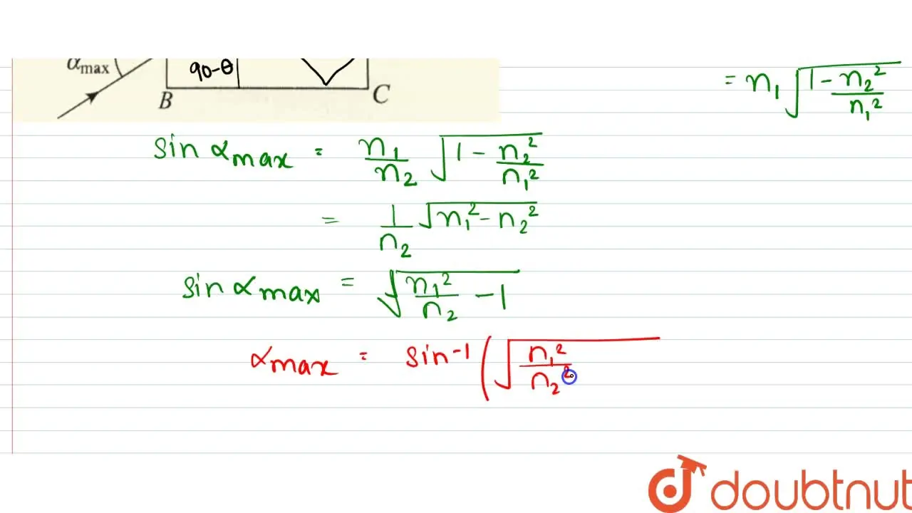A rectangular slab ABCD, of refractive index n1 , is immersed in water