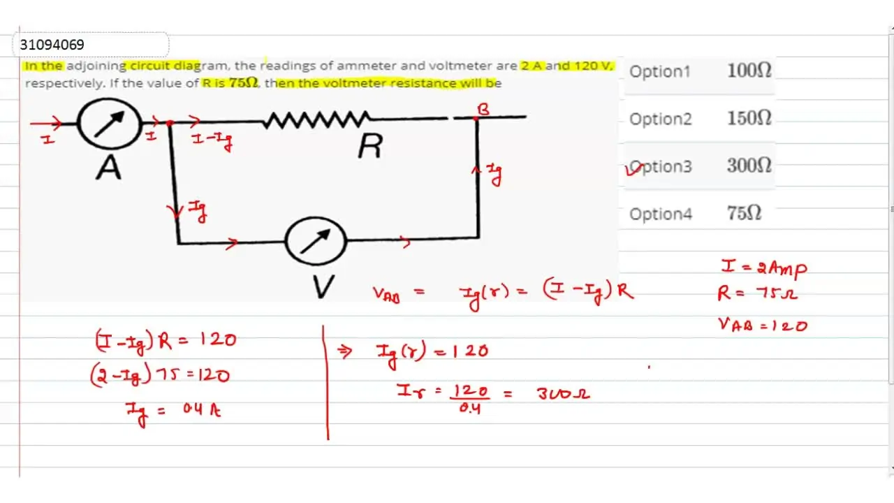 In the adjoining circuit diagram, the readings of ammeter and voltmete