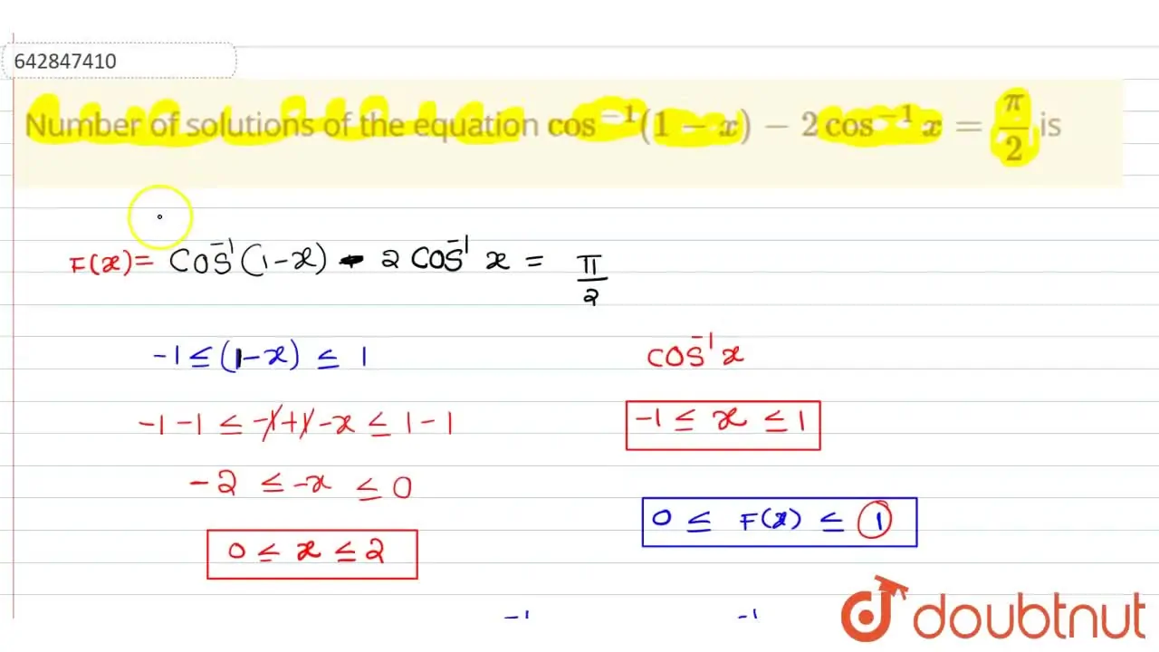 [Telugu] Number of solutions of the equation cos^(-1)(1-x)-2cos^(-1)x=