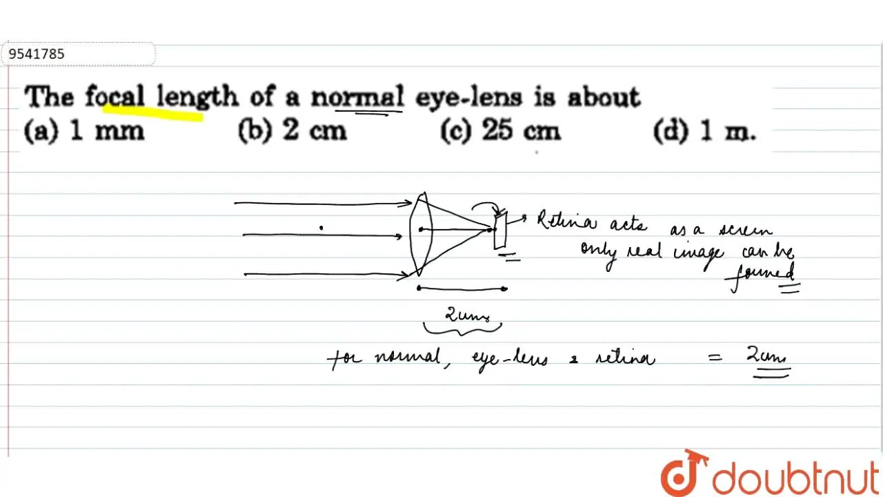 The focal length of a normal eye lens is about