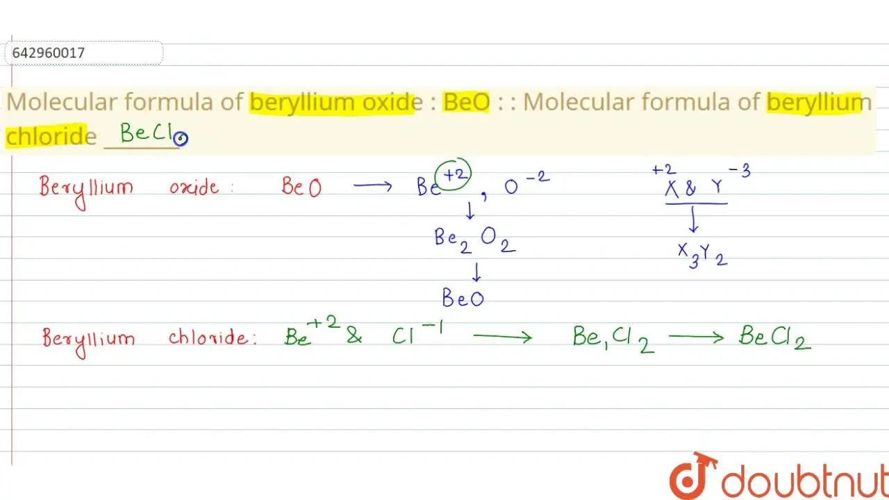 [Marathi] Molecular formula of beryllium oxide : BeO : : Molecular fo