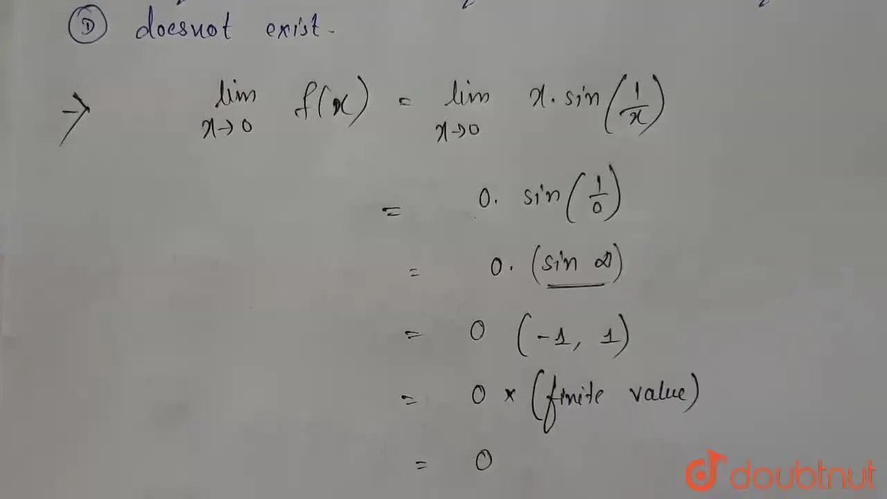 If f(x)={(xsin,((1)/(x)),xne0),(0,,x=0):} Then, lim(xrarr0) f(x)