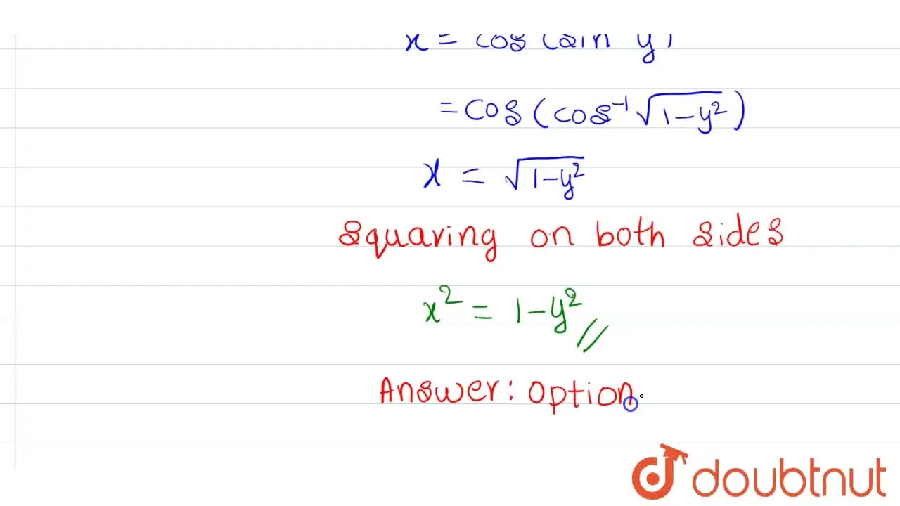  Kannada If Sin 1 x sin 1 y pi 2 Then X 2 Is Equal To