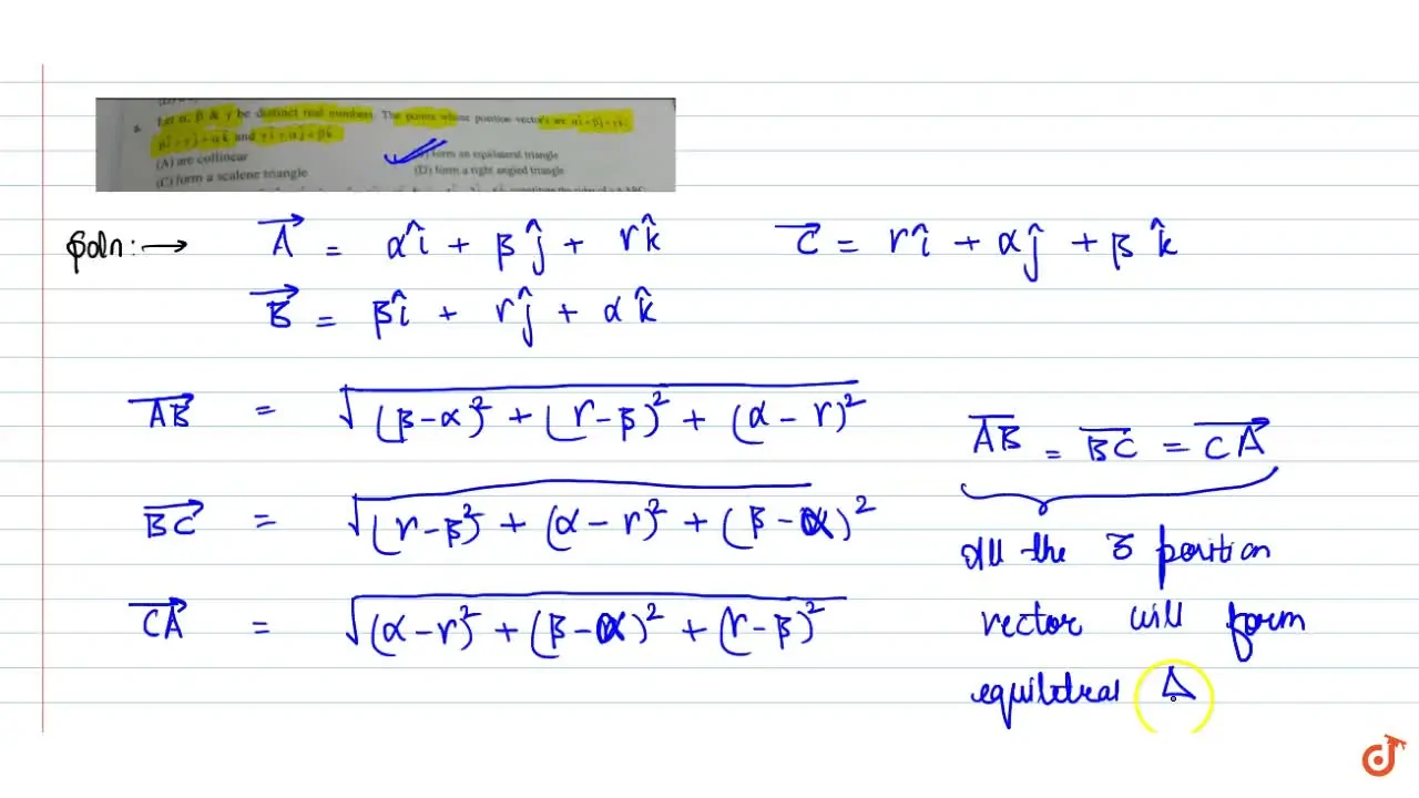 Lett alpha, beta and gamma be distinct real numbers. The points whose
