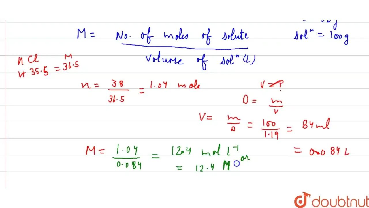 [Punjabi] Commercially available HCl contains 38% HCl by mass. Calcula