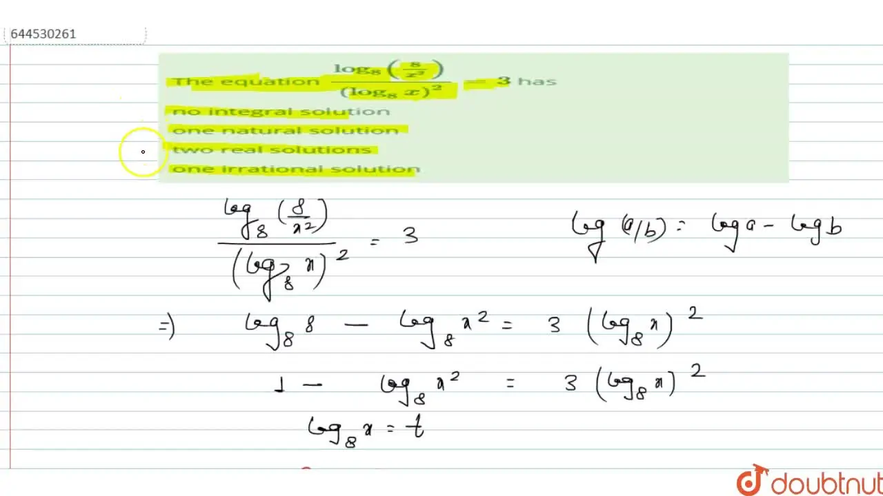 The Equation log 8 8 x 2 log 8 x 2 3 Has