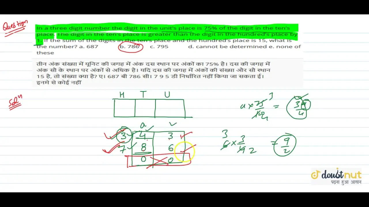 In a three digit number the digit in the units place is 75% of the d