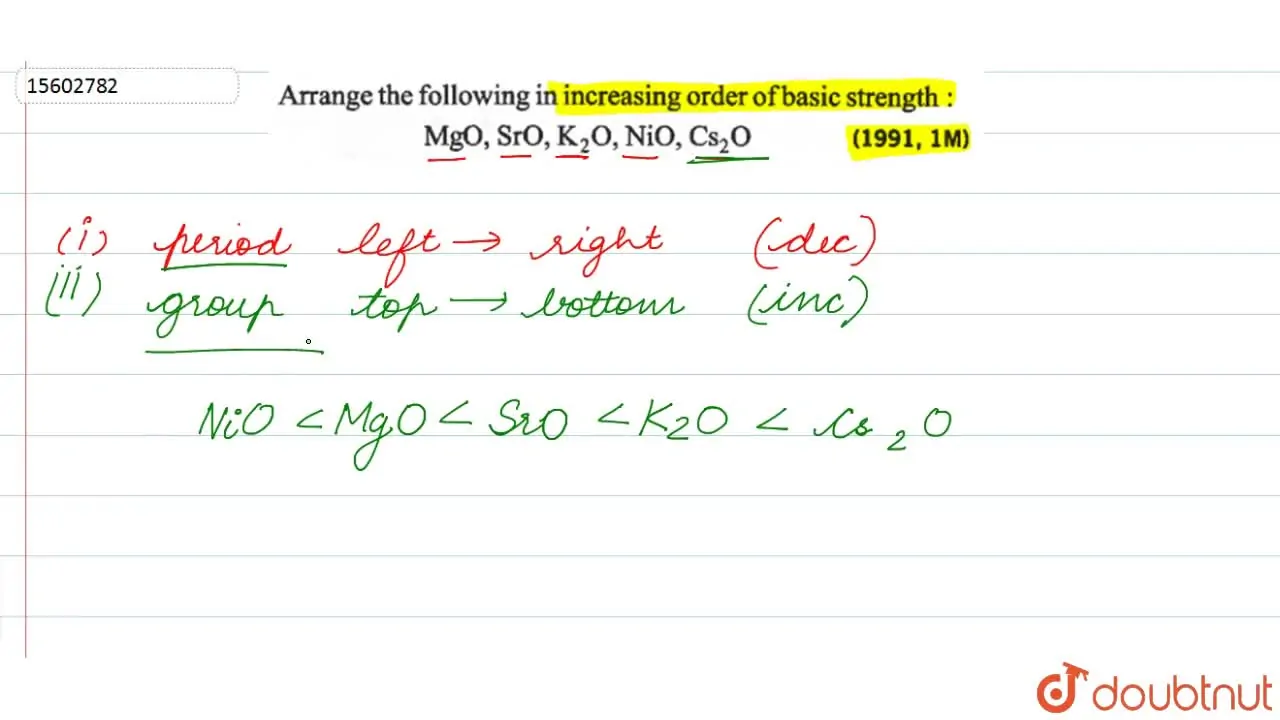 Arrange the following in increasing order of basic strength : MgO,Sr