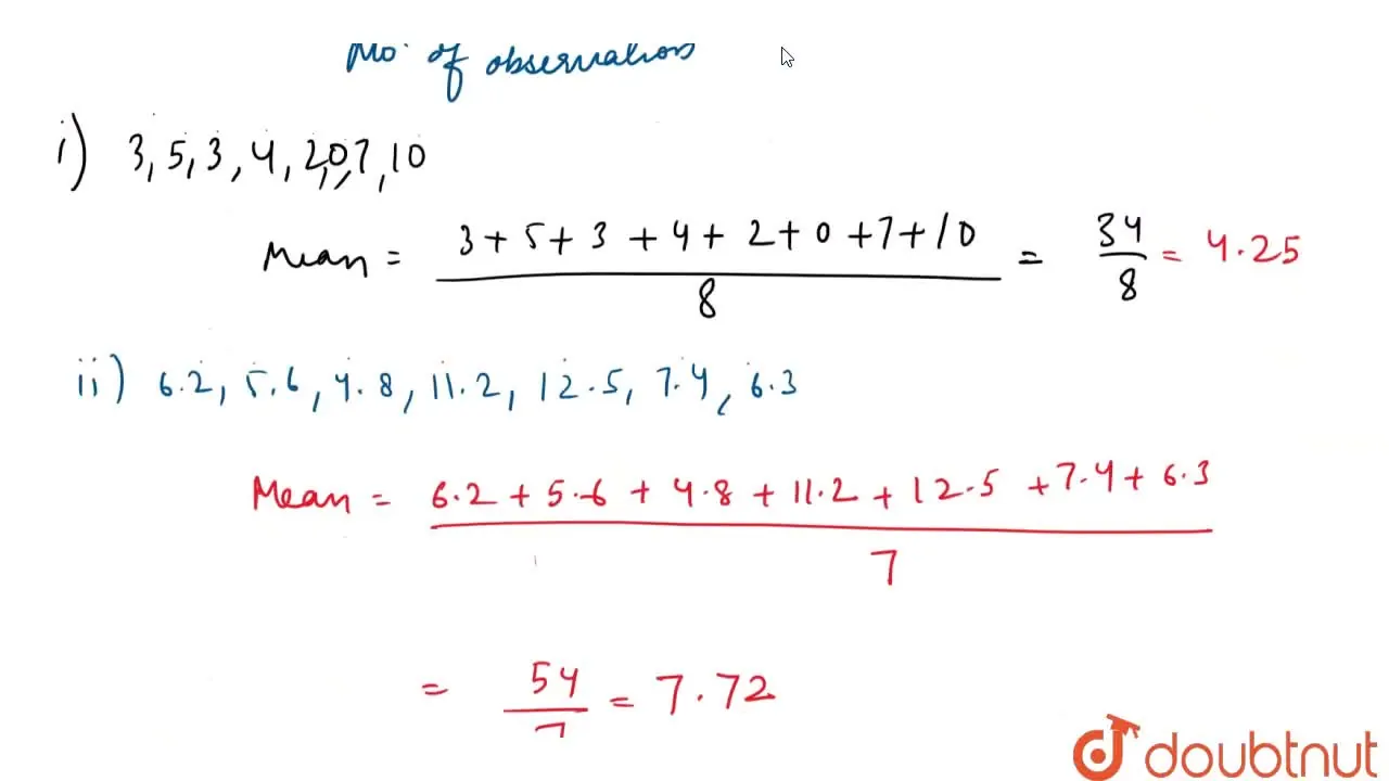 Find the mean of the following data. (i) 3, 5, 3, 4, 2, 0, 7 and 10