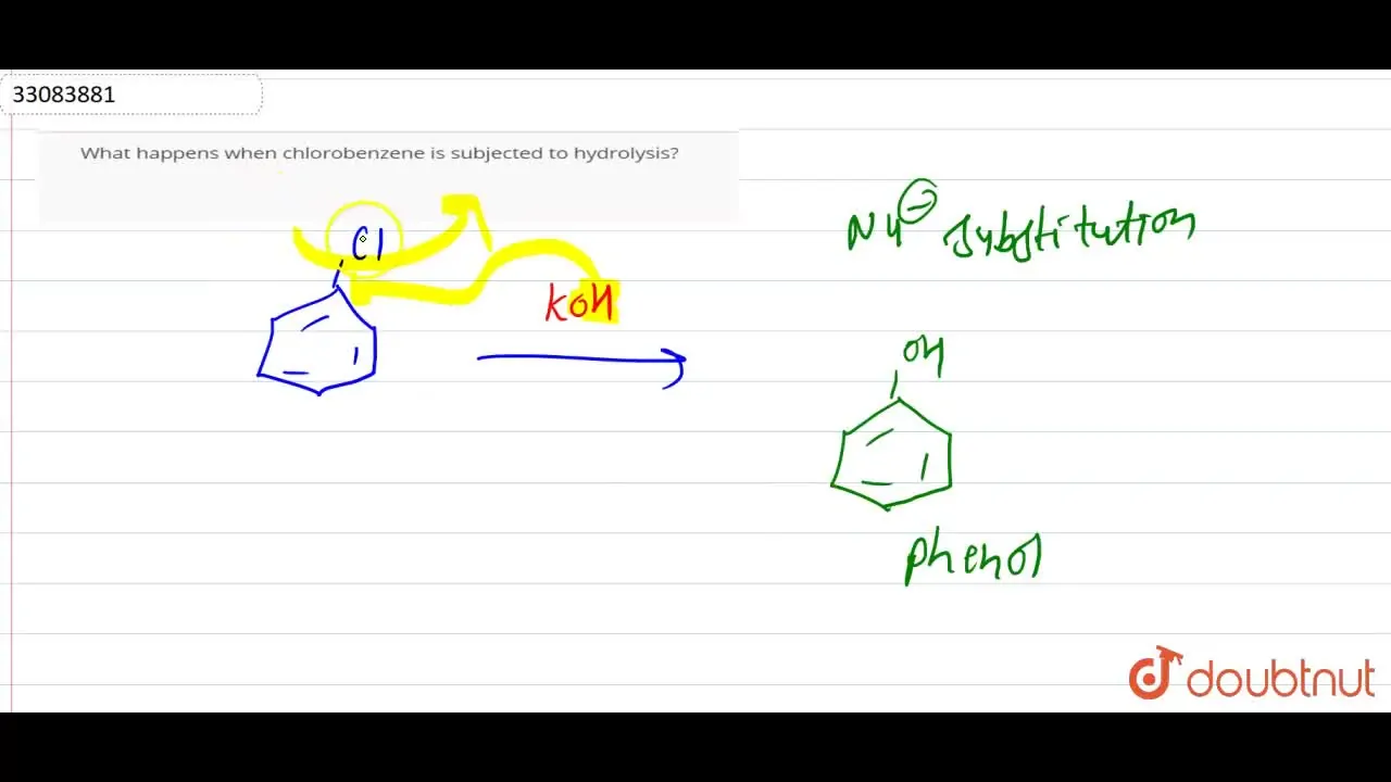 What happens when chlorobenzene is subjected to hydrolysis?
