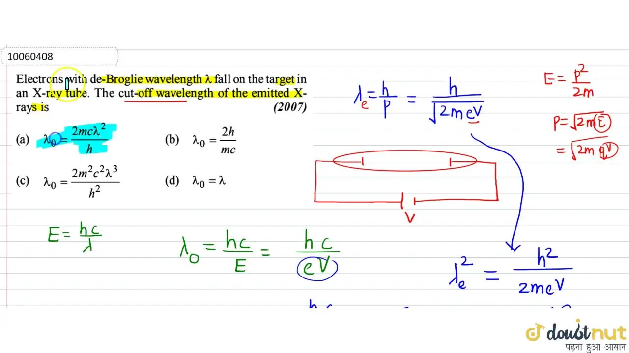 Electrons with de- Broglie wavelength lambda fall on the target in an