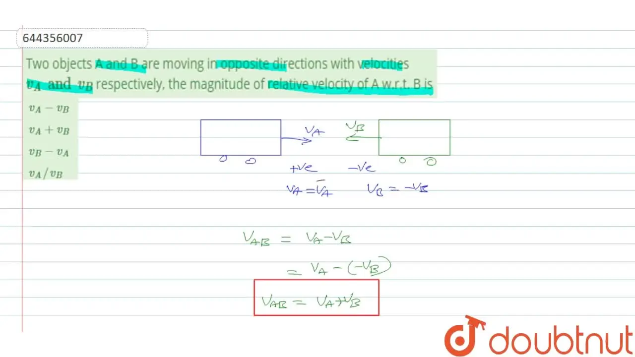 Two objects A and B are moving with velocities v(A) and v(B) respectiv