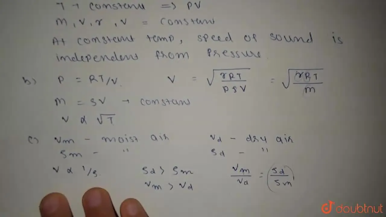 [Gujrati] Use the formula v= sqrt((gamma p)/(rho)) to explain why the